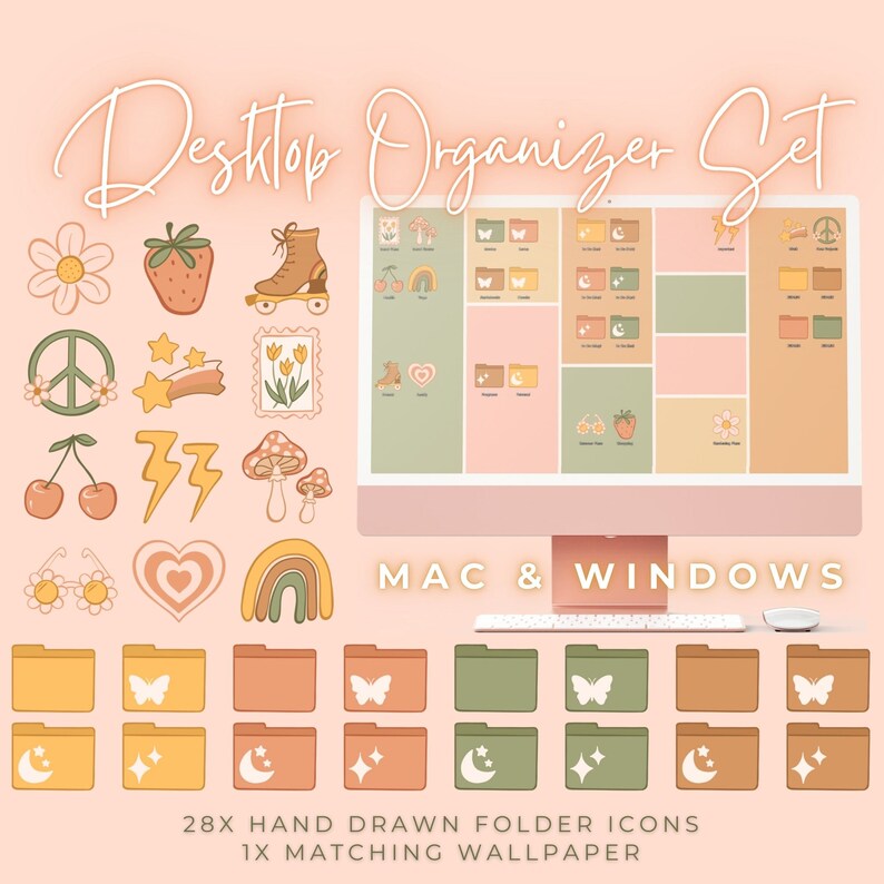 Desktop Organizer Wallpaper Folder Icons Boho Groovy Preppy Funky ...