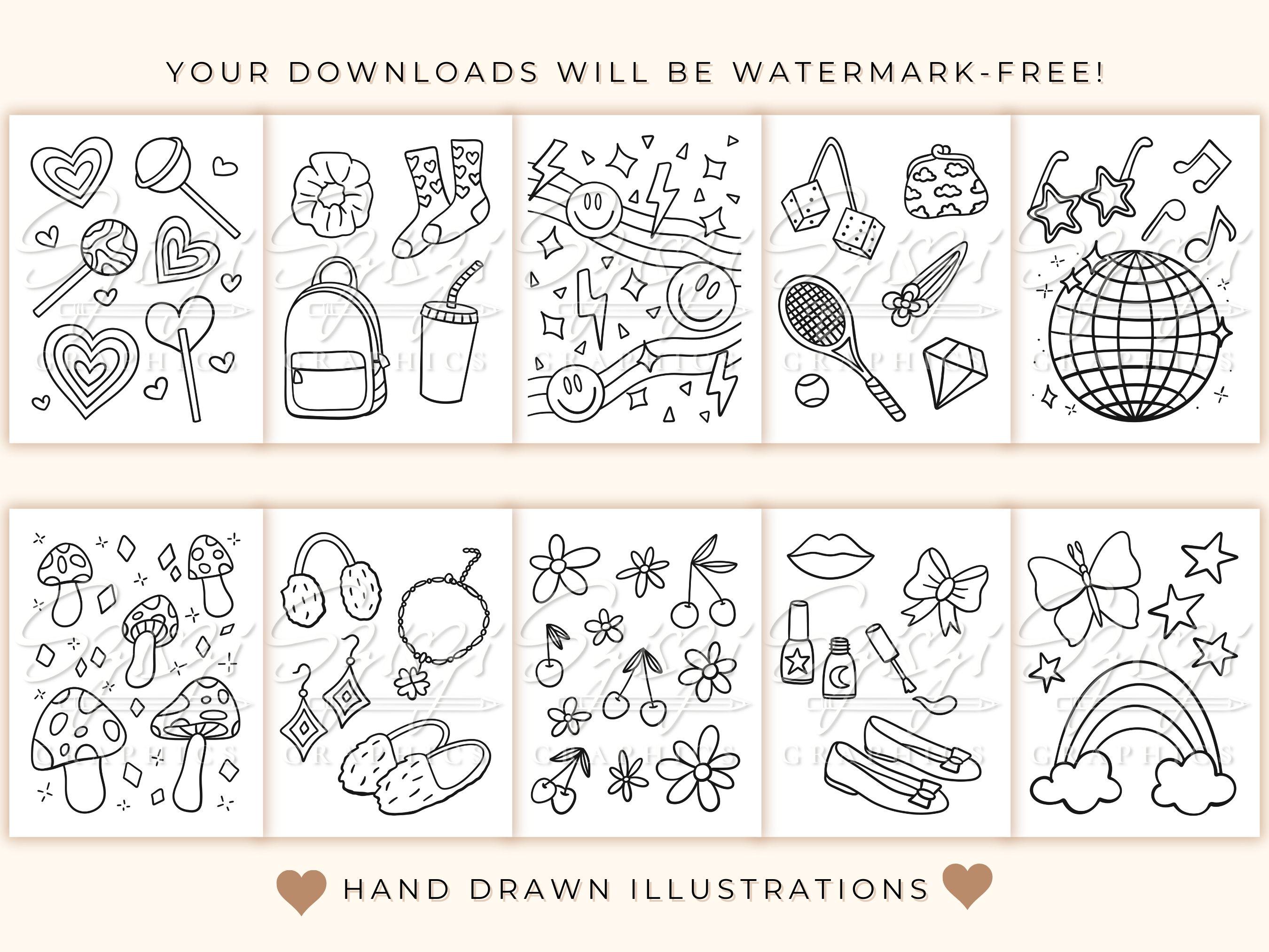 Preppy Coloring Pages Hand Drawn Printable Digital Coloring Sheets Cute ...