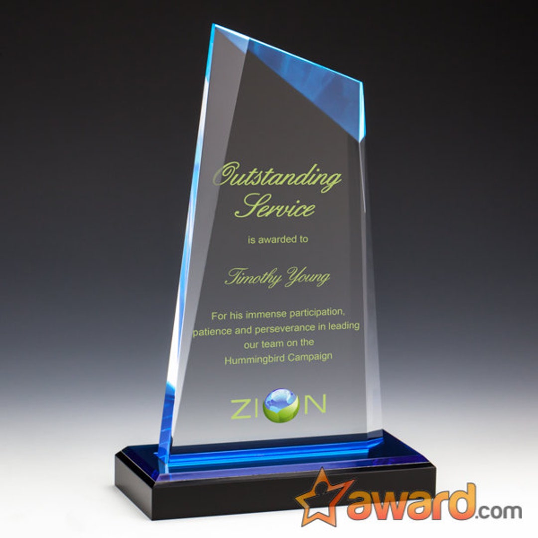 Custom Blue Gem Award Plaque With Full Color, Custom Award, Employee ...