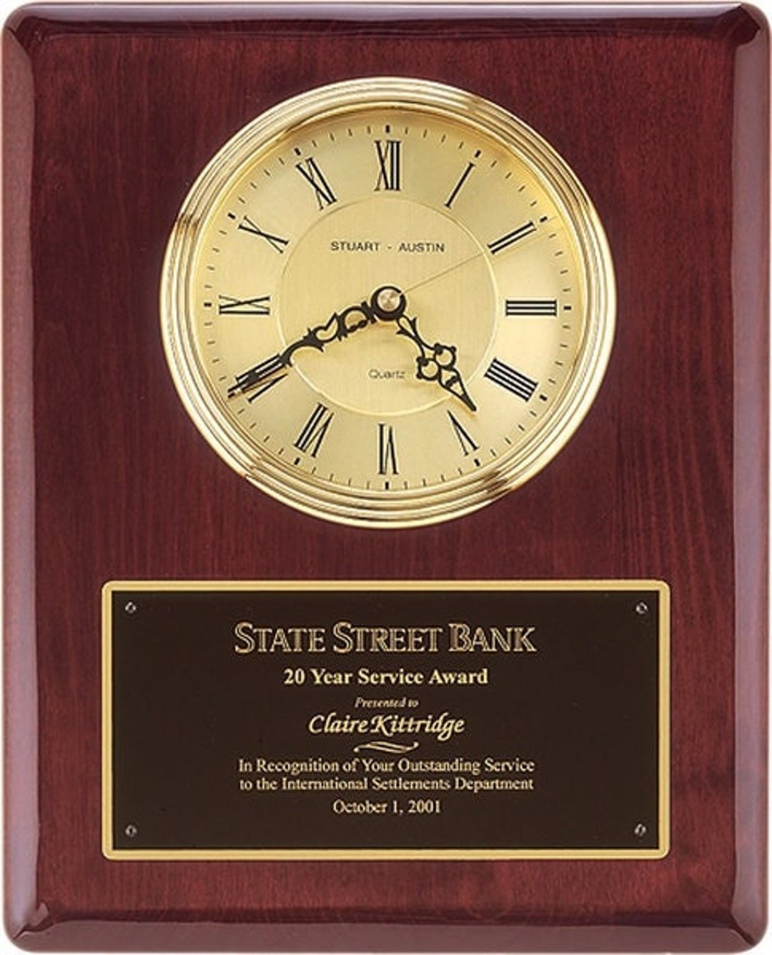 Personalized Rosewood Clock Plaque, Custom Award, Employee Recognition ...