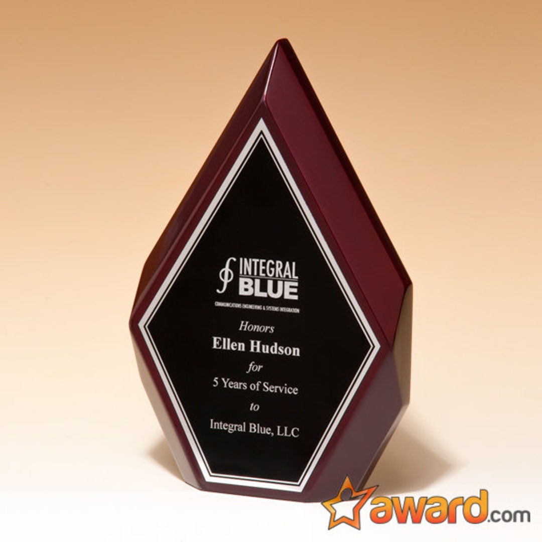 Personalized Rosewood Diamond Award Plaque, Custom Award, Employee ...