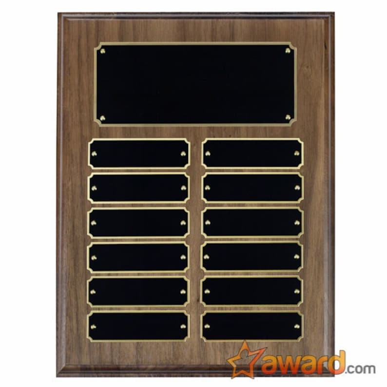 Walnut Perpetual Award Plaque With 12 Nameplates, Custom Award ...