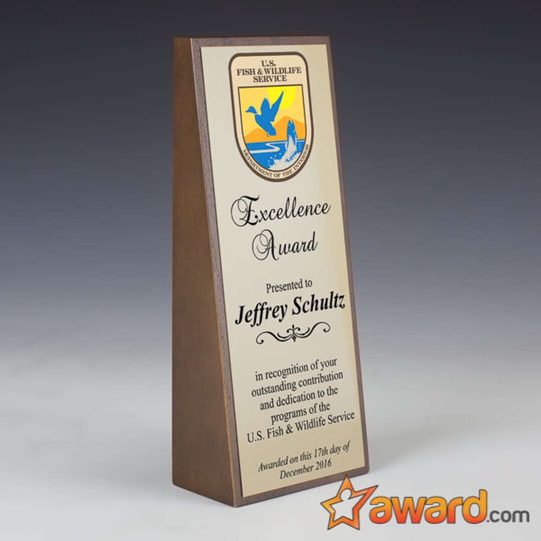 Personalized Walnut Wedge Award, Custom Award, Employee Recognition ...