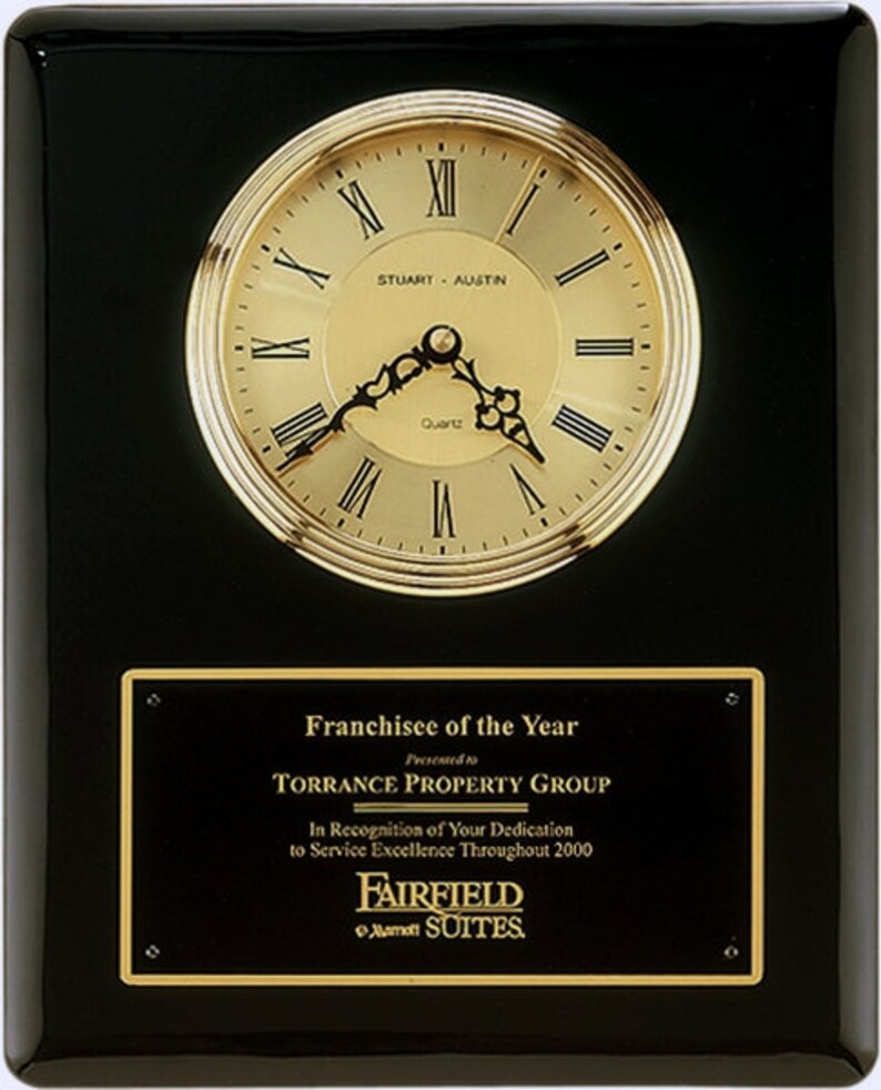 Personalized Rosewood Clock Plaque, Custom Award, Employee Recognition ...