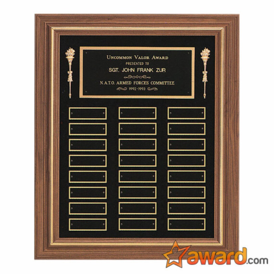 Walnut Black Velour Perpetual Plaque With 24 Nameplates, Custom Award ...