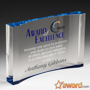 Custom Blue Crest Award Plaque With Full Color, Custom Award, Employee ...