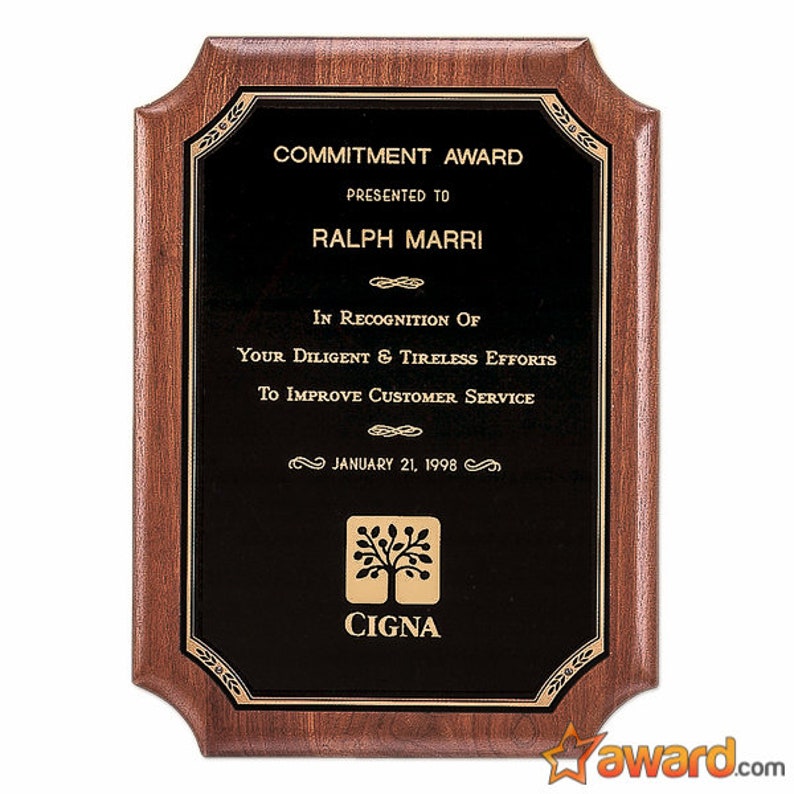 Custom Walnut Corporate Award Plaque, Custom Award, Employee ...
