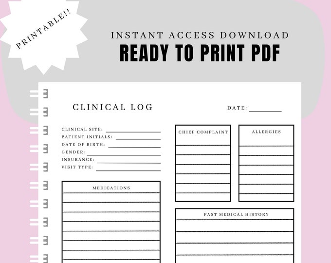 Nurse Practitioner Printable Clinical Log, Clinical Brain Downloadable ...