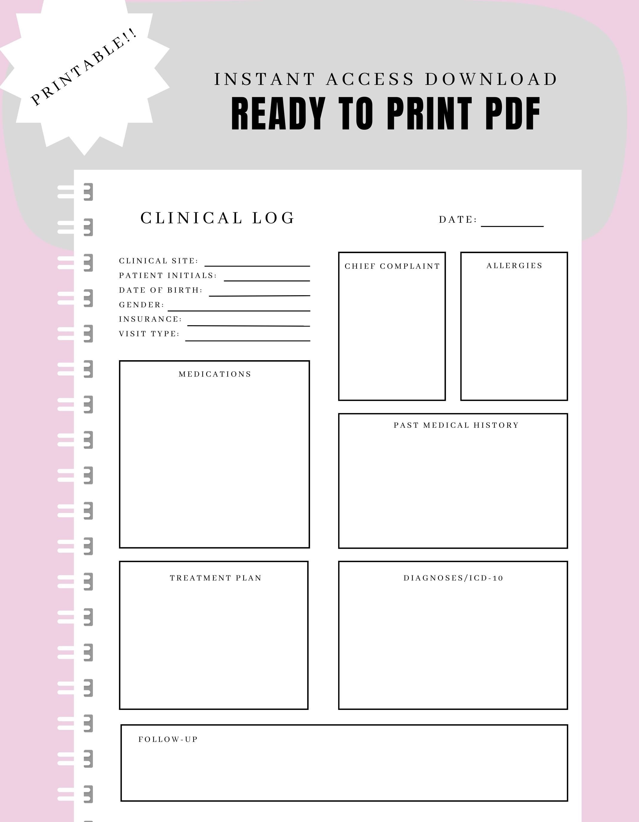 Nurse Practitioner Printable Clinical Log, Clinical Brain Downloadable ...