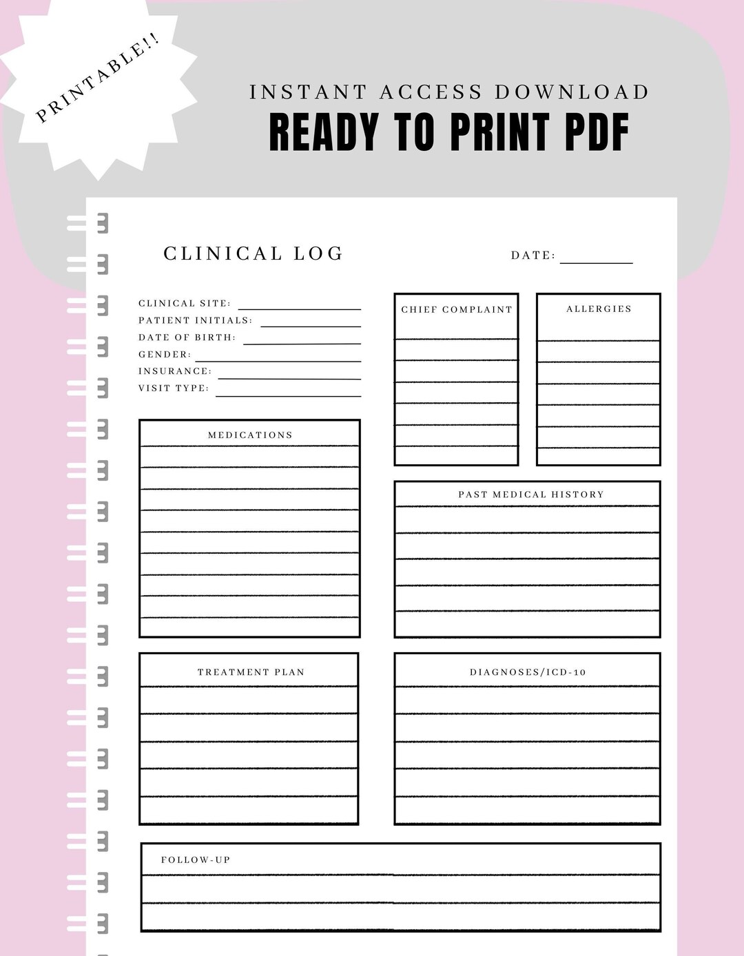 Nurse Practitioner Printable Clinical Log, Clinical Brain Downloadable ...