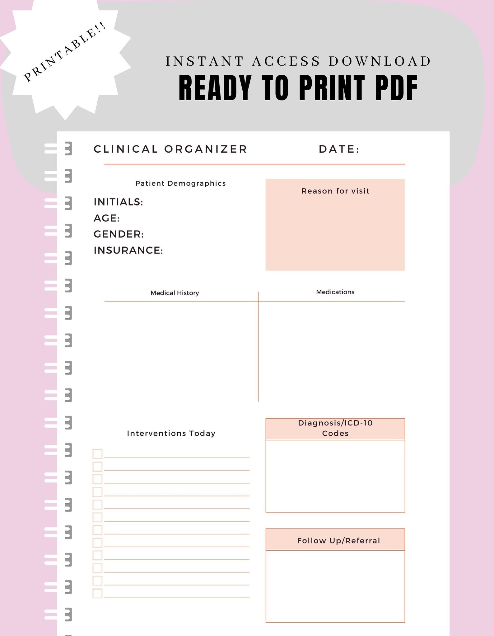 Nurse Practitioner Clinical Organizer, Printable PDF Clinical Brain ...
