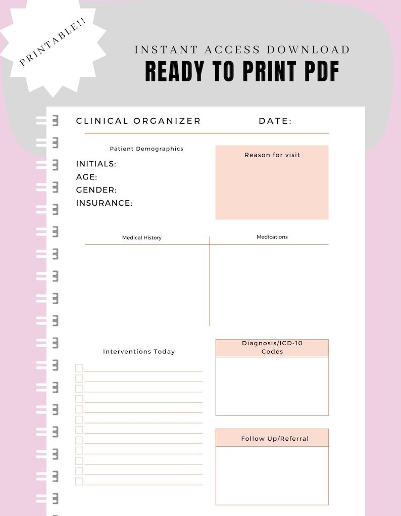 Nurse Practitioner Clinical Organizer, Printable PDF Clinical Brain ...