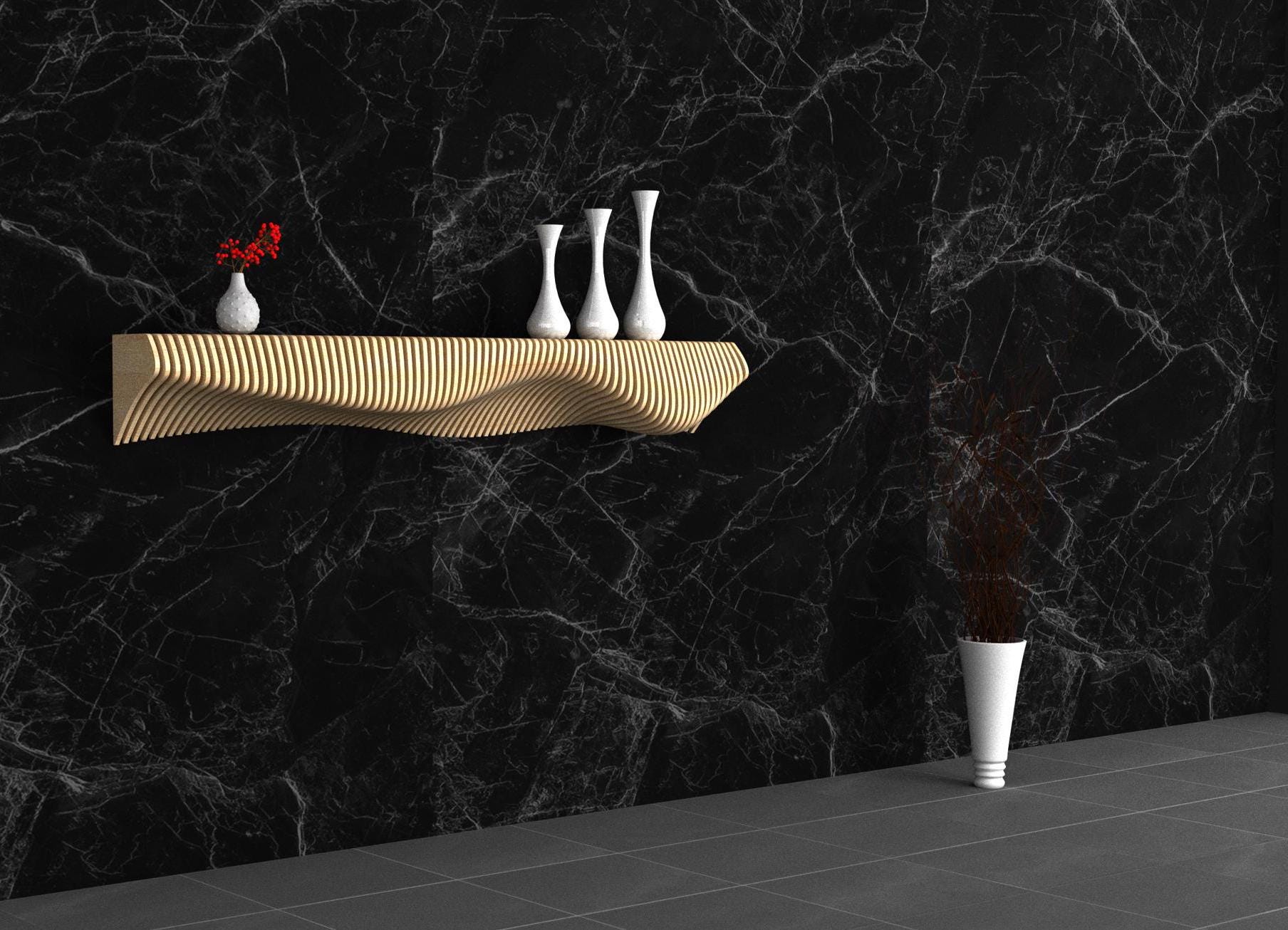 Parametric Wavy Wooden Floating Shelf Decor - Contemporary Parametric ...