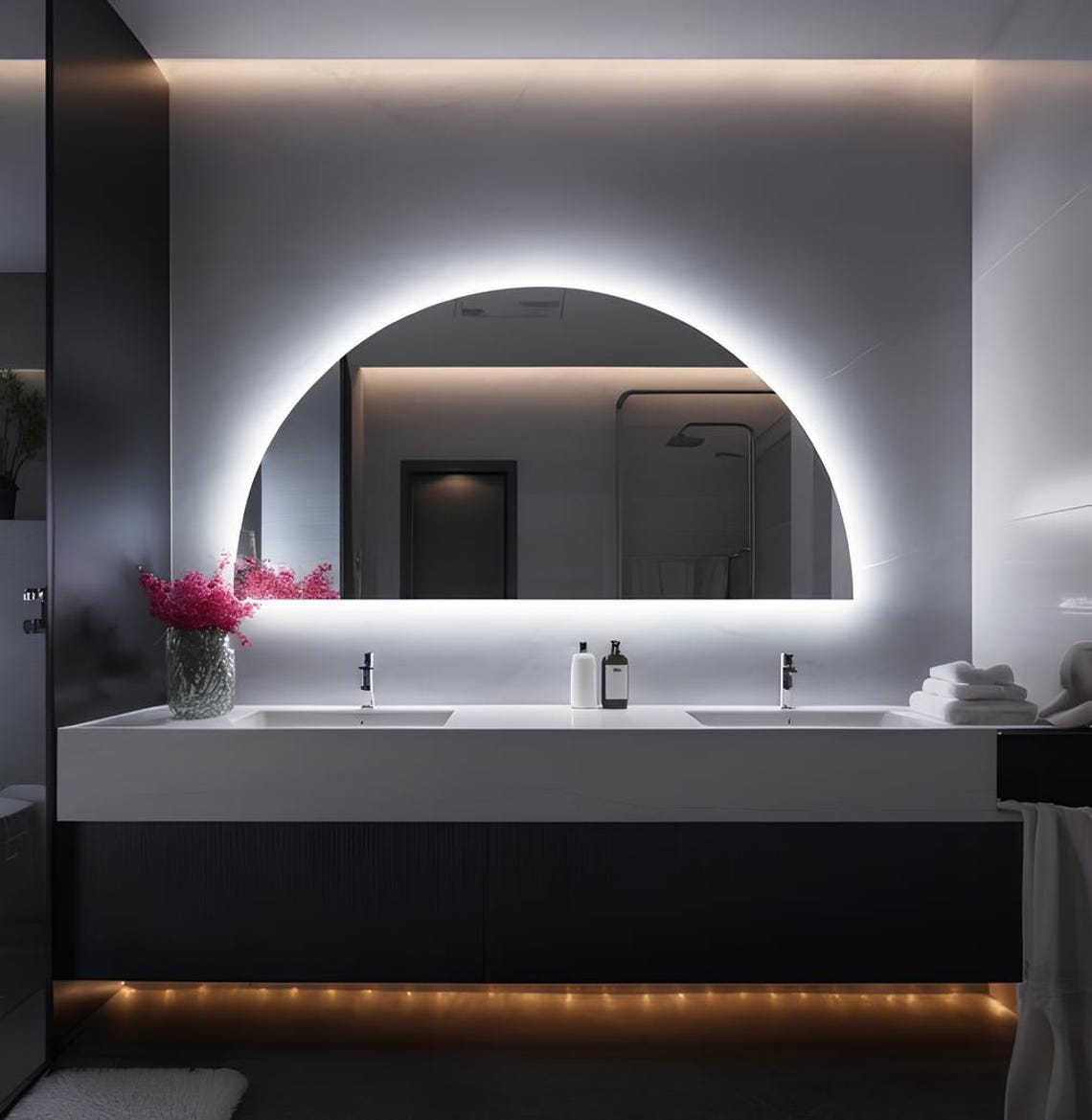 Half Moon Bathroom Led Mirror - Unique Semi Circle Decor Led Light ...