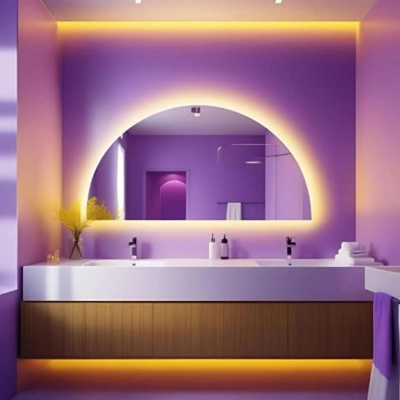 Half Moon Bathroom Led Mirror - Unique Semi Circle Decor Led Light ...