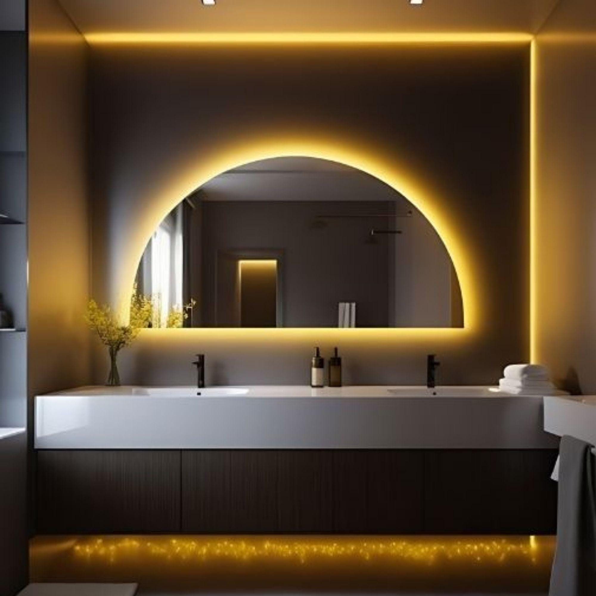 Half Moon Bathroom Led Mirror - Unique Semi Circle Decor Led Light ...