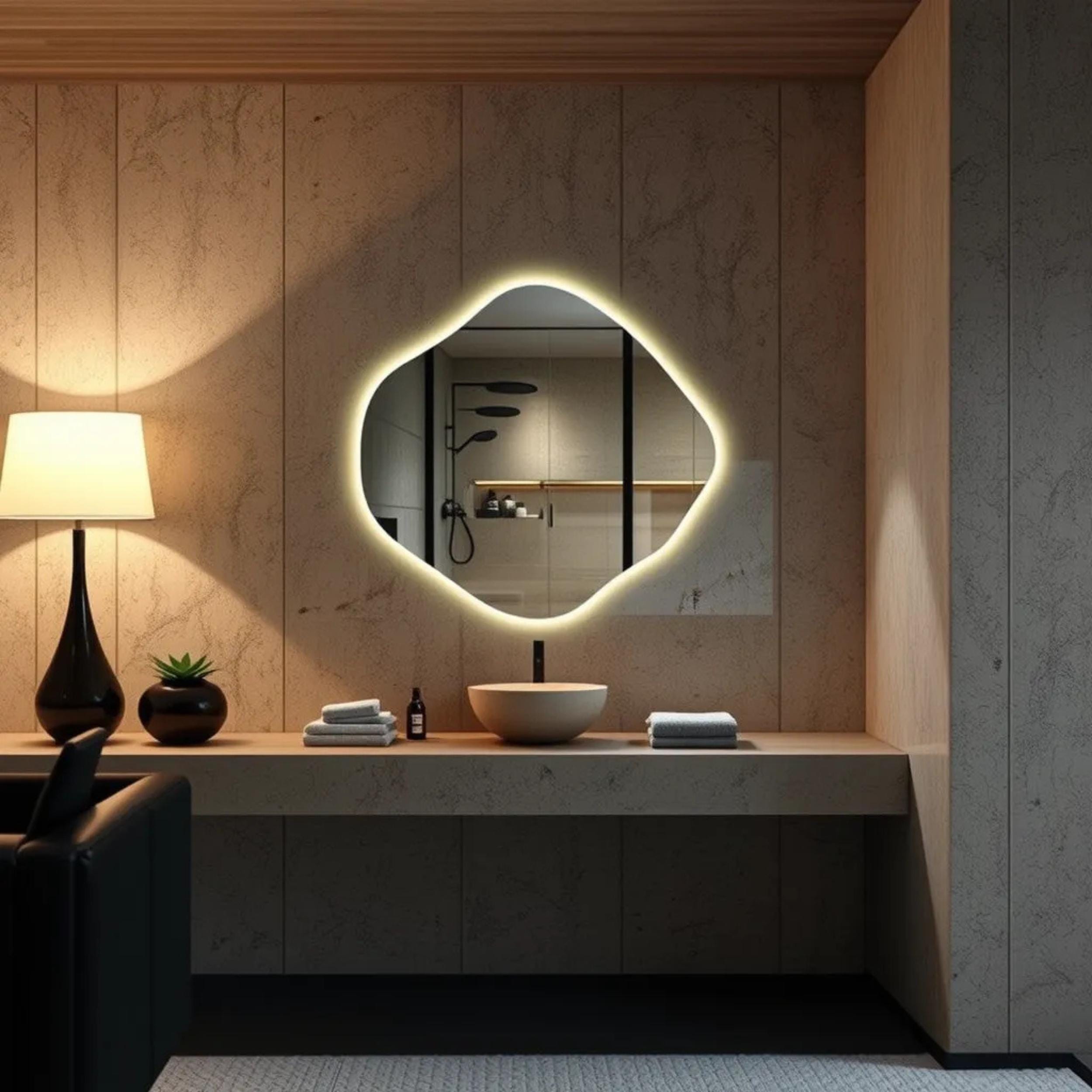 Round Bathroom Led Mirror - Irregular Wall Lighted Mirror - Circle ...