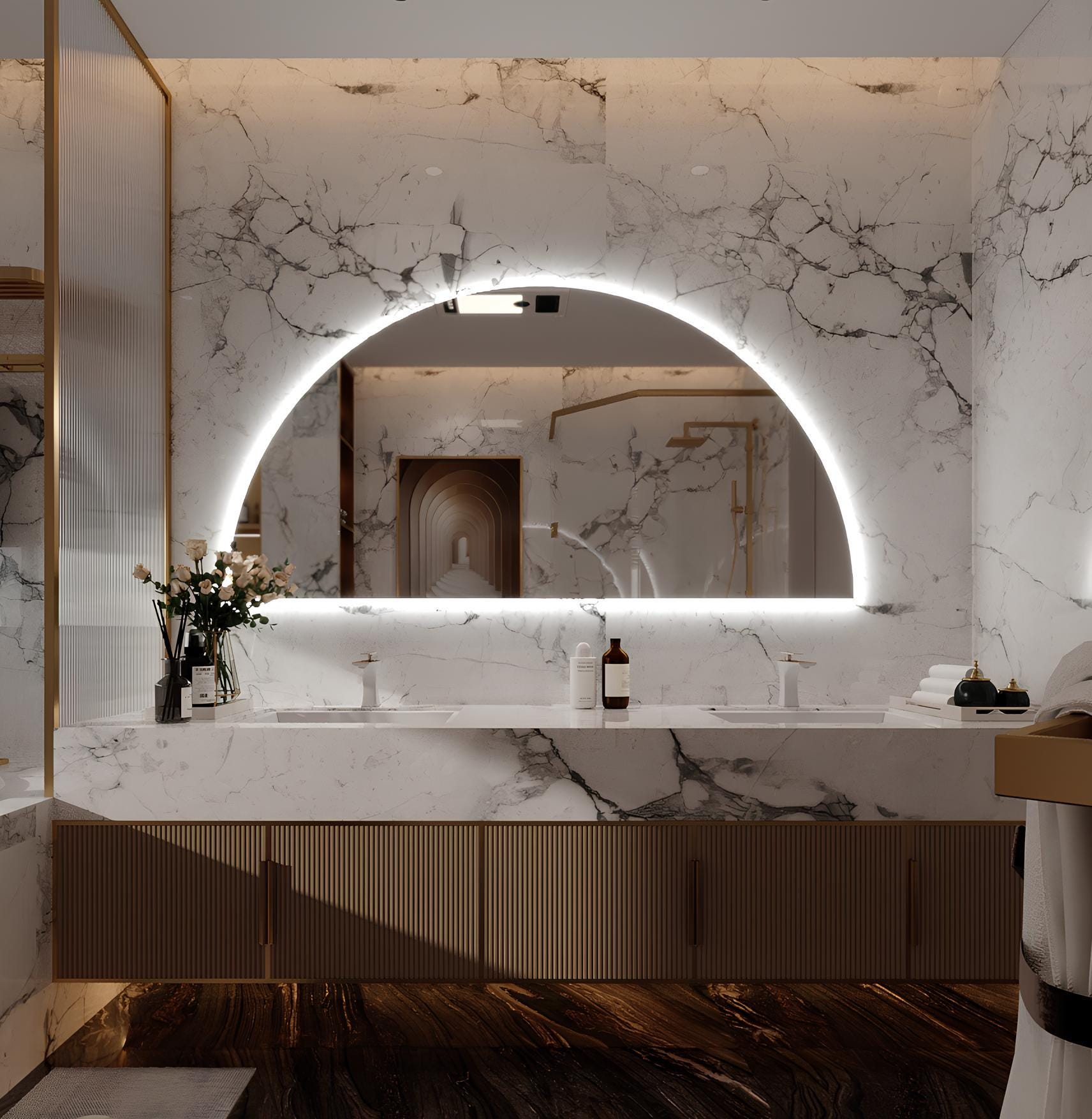 Half Moon Bathroom Led Mirror - Unique Semi Circle Decor Led Light ...