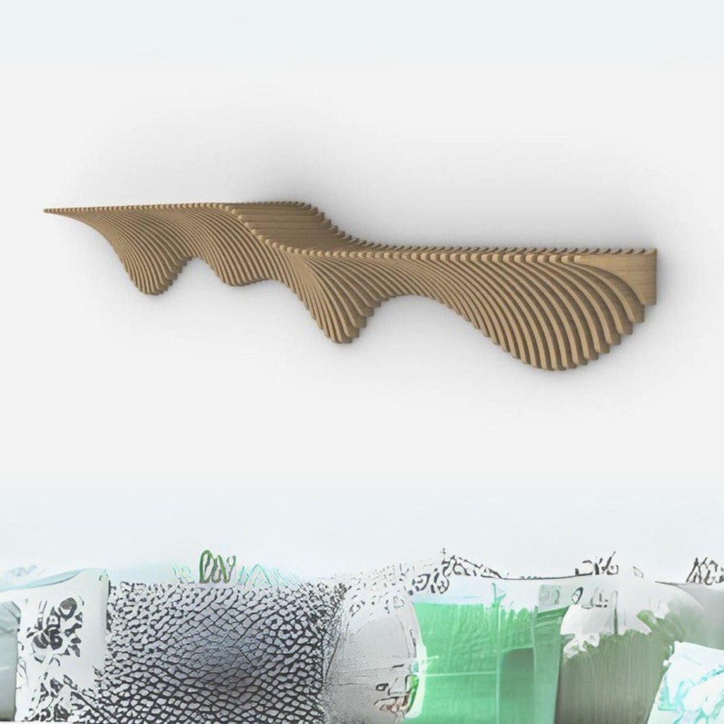 Parametric Wave Wooden Floating Shelf Decor - Wall Shelves - Sound Wavy ...