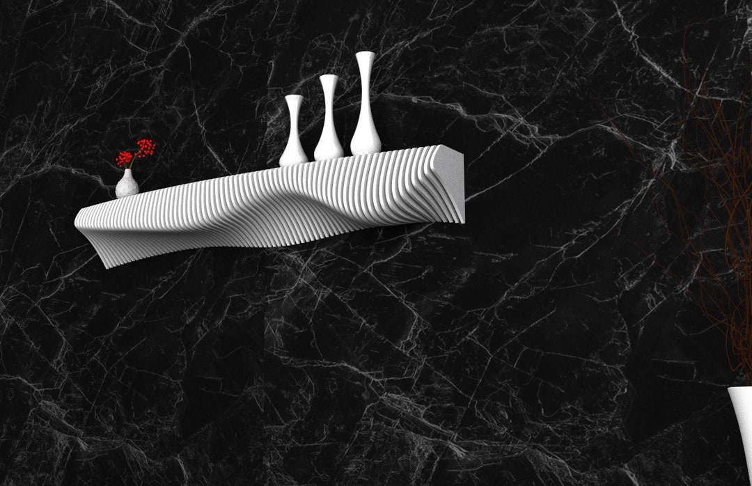 Parametric Wavy Wooden Floating Shelf Decor - Contemporary Parametric ...