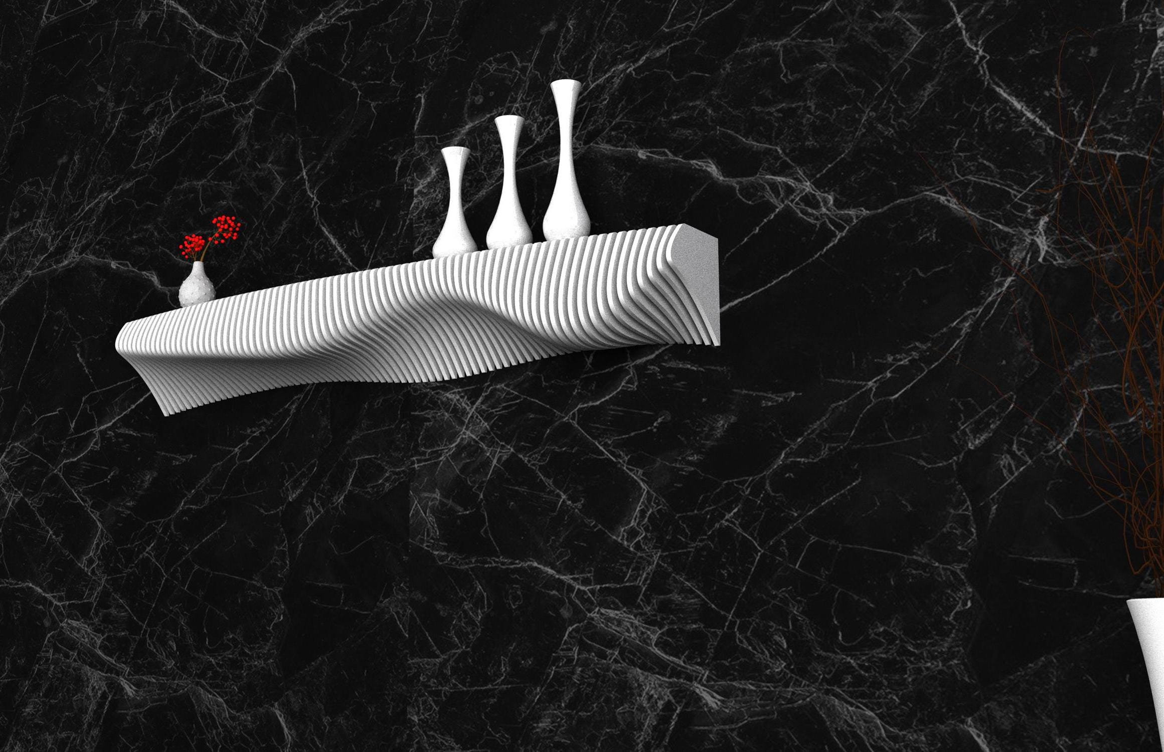 Parametric Wavy Wooden Floating Shelf Decor - Contemporary Parametric ...