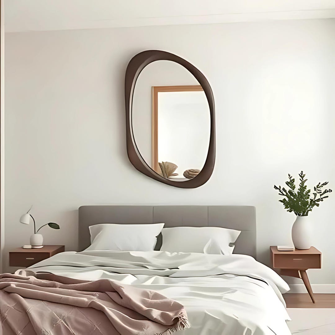 Irregular Wood Framed Wall Mirror - Decorative Asymmetrical Modern ...