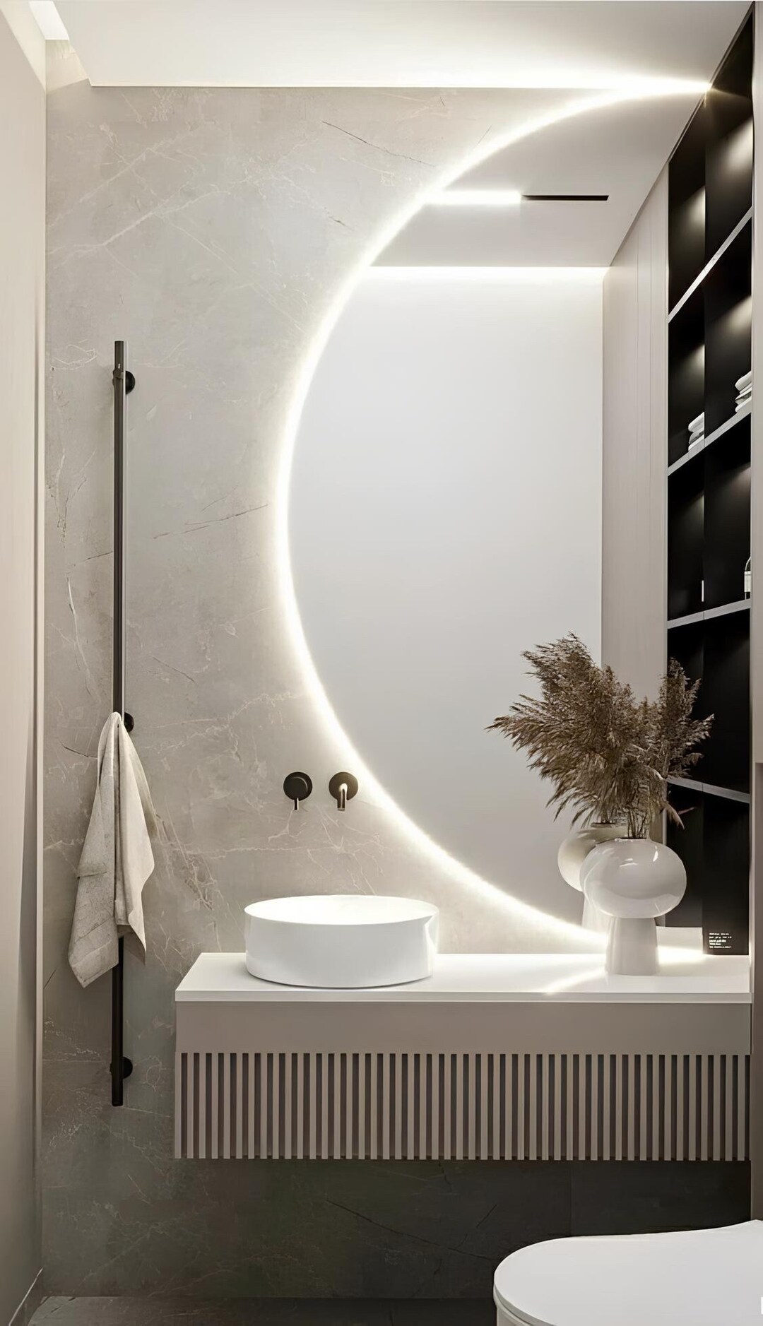 Half Circle LED Lighted Bathroom Mirror Radius Bathroom Washbasin ...