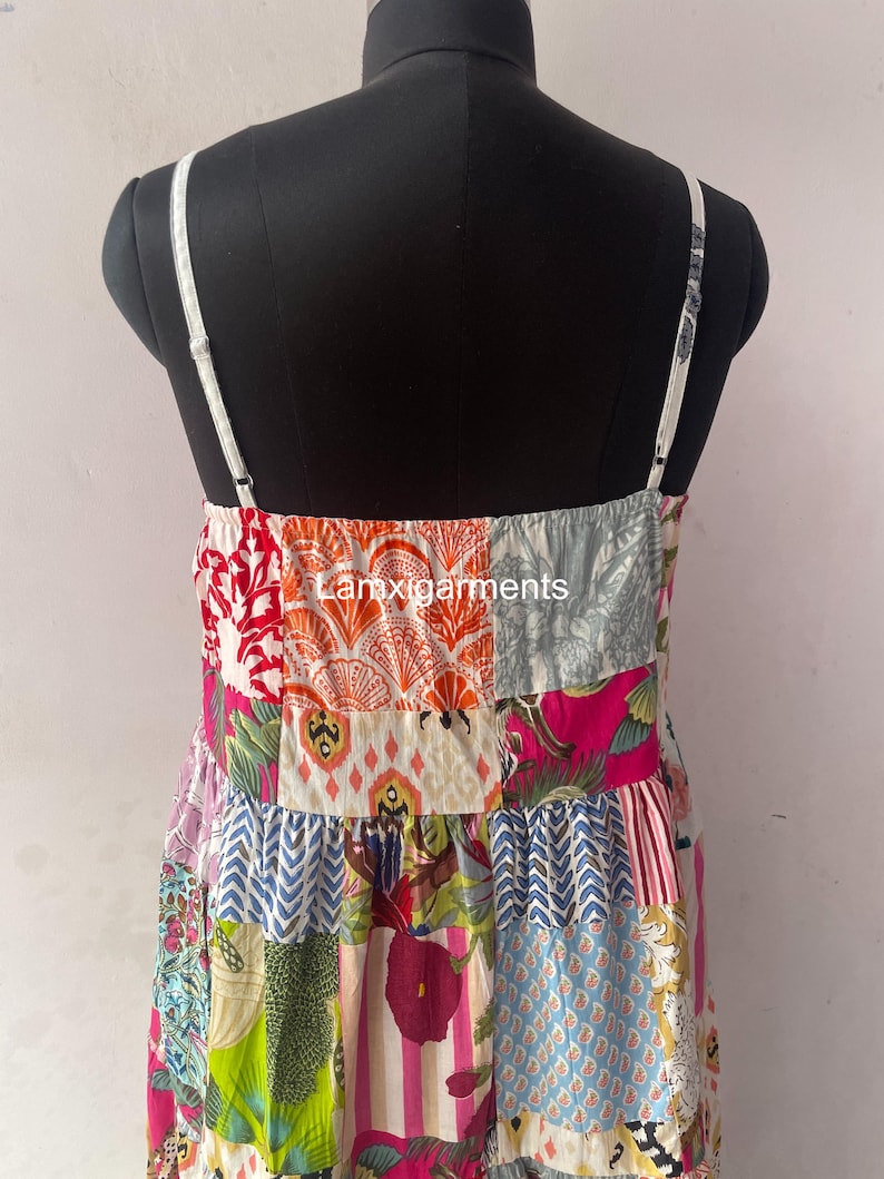 Women Summer Beach Cotton Dress - Assorted Patchwork Midi Sleeveless ...