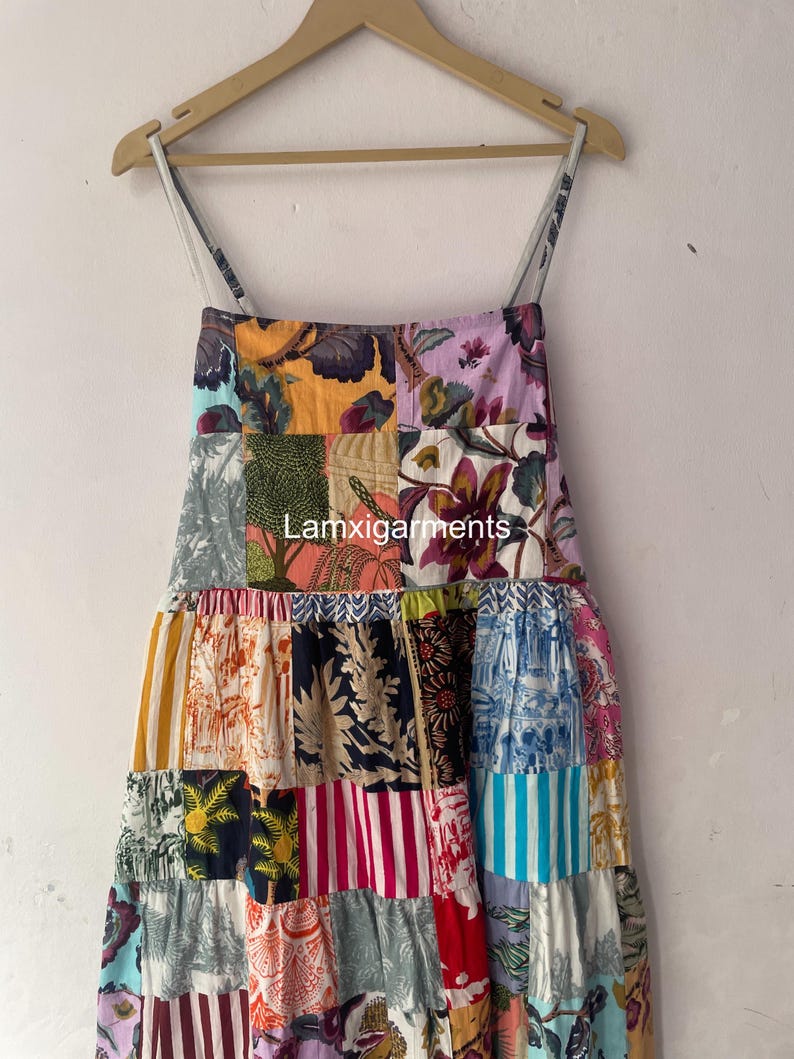 Women Summer Beach Cotton Dress - Assorted Patchwork Midi Sleeveless ...