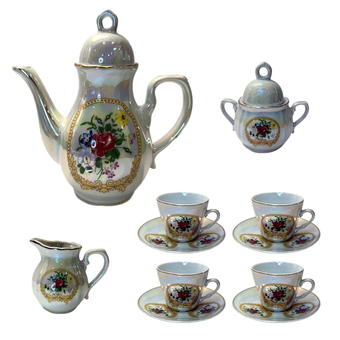 Vintage 14-piece Lusterware Teapot Creamer Sugar Jar Teacups & Saucers ...