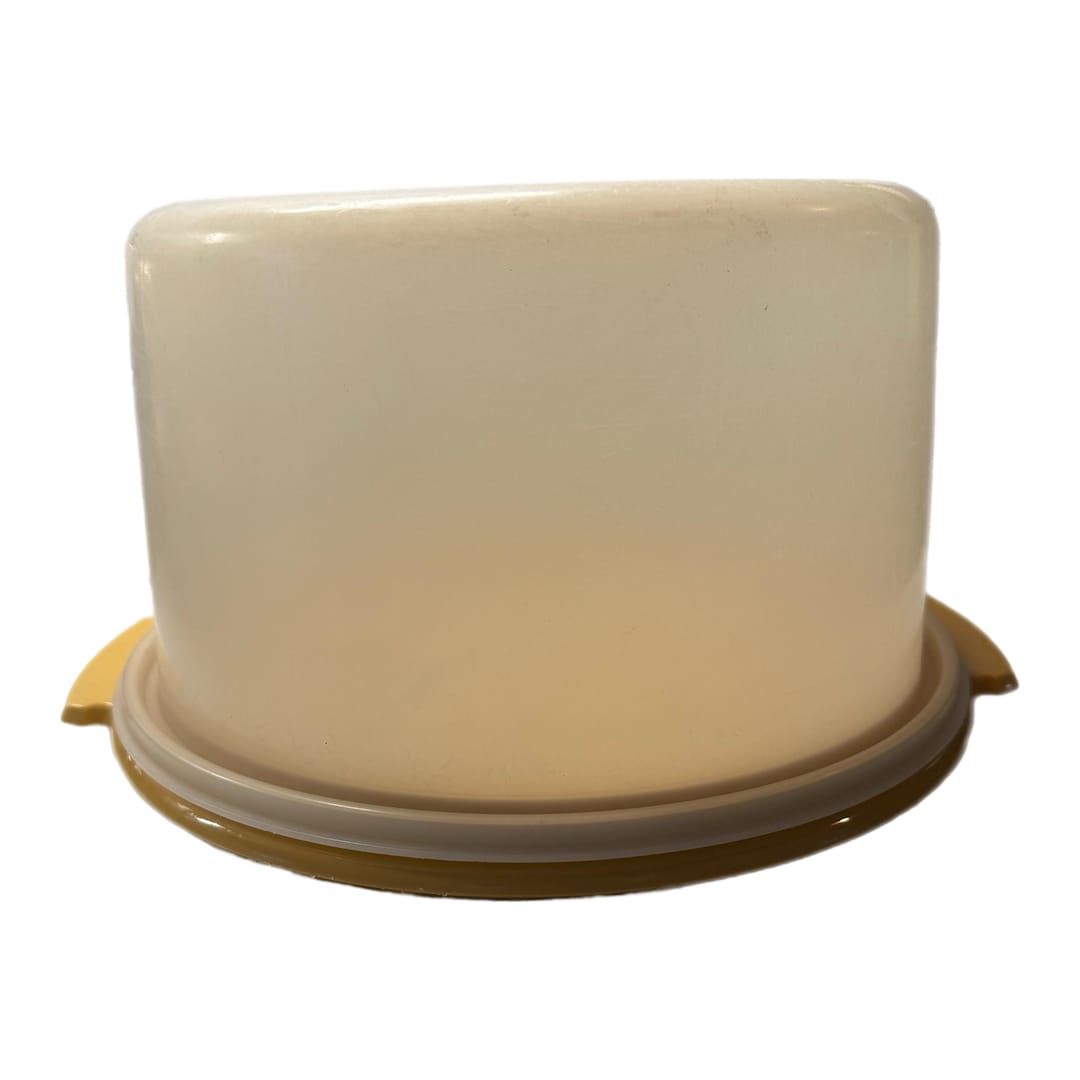 Vintage Tupperware Round Cake Carrier Harvest Gold Plate 684 & Sheer ...