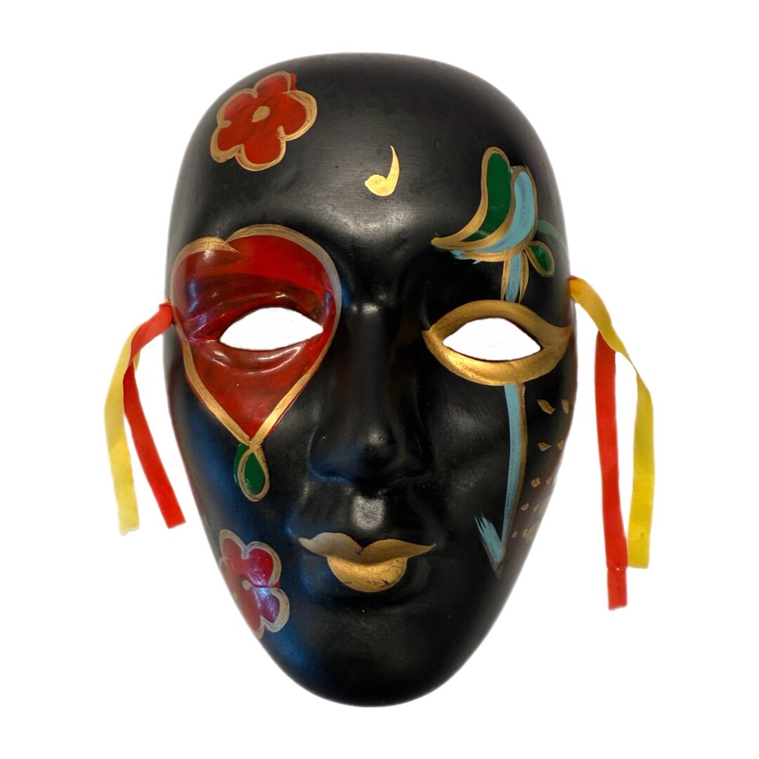 Vintage Mardi Gras Black Ceramic 7” Mask Wall Hanging Hand Painted - Etsy
