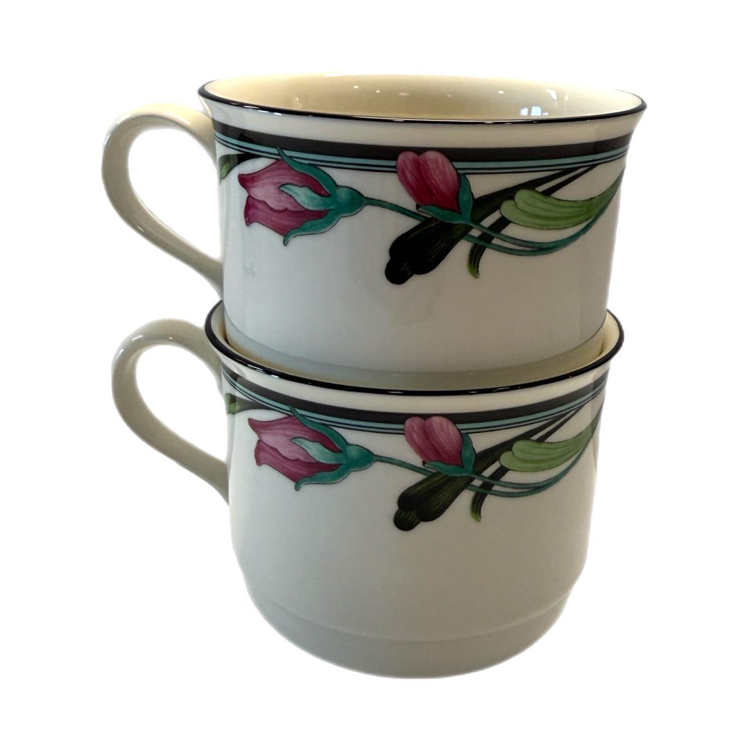 Set of 2 Vintage Lenox Midnight Blossoms Flat Coffee Tea Cup Mug - Etsy