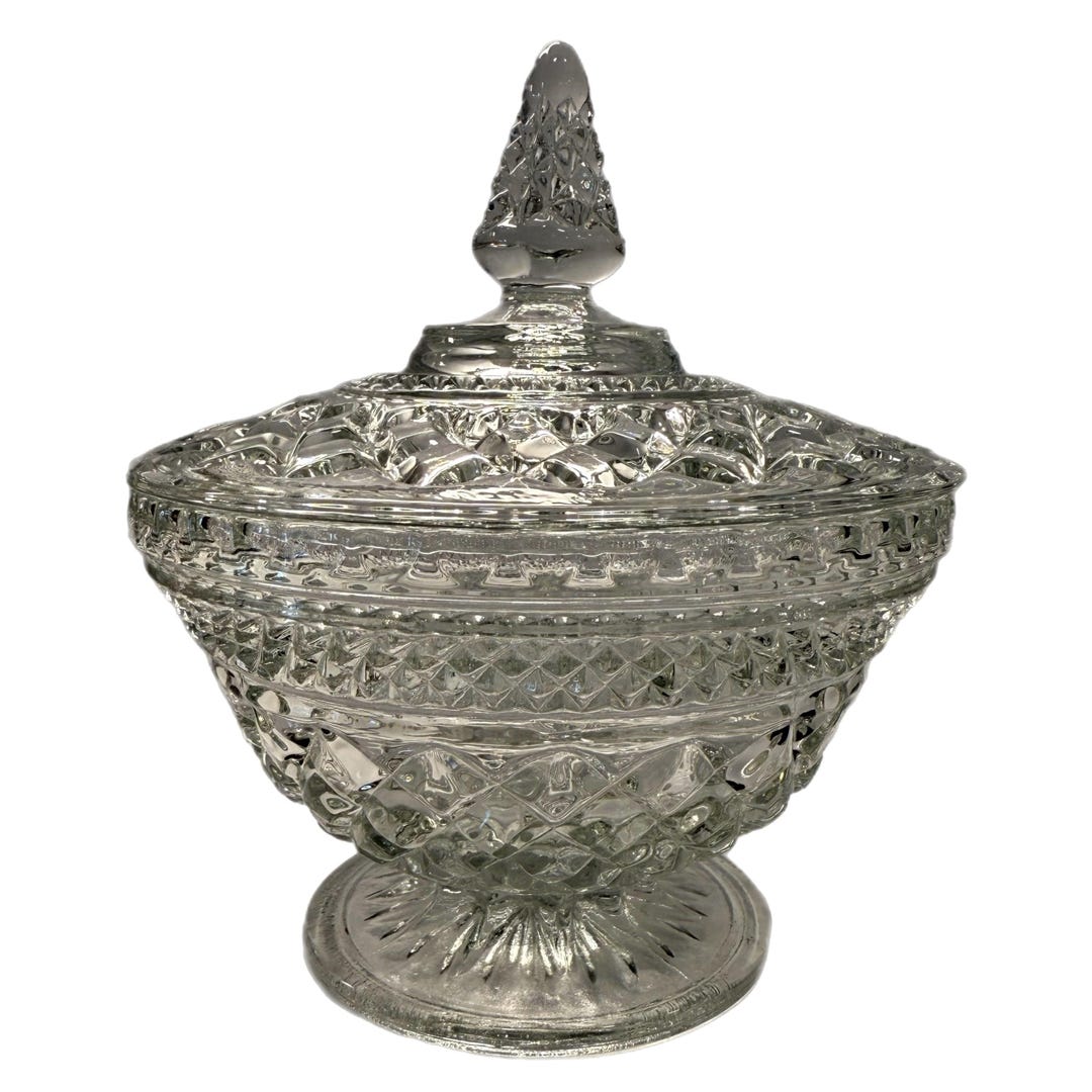 Vintage Wexford Anchor Hocking Crystal Glass Large Candy Dish With Lid ...
