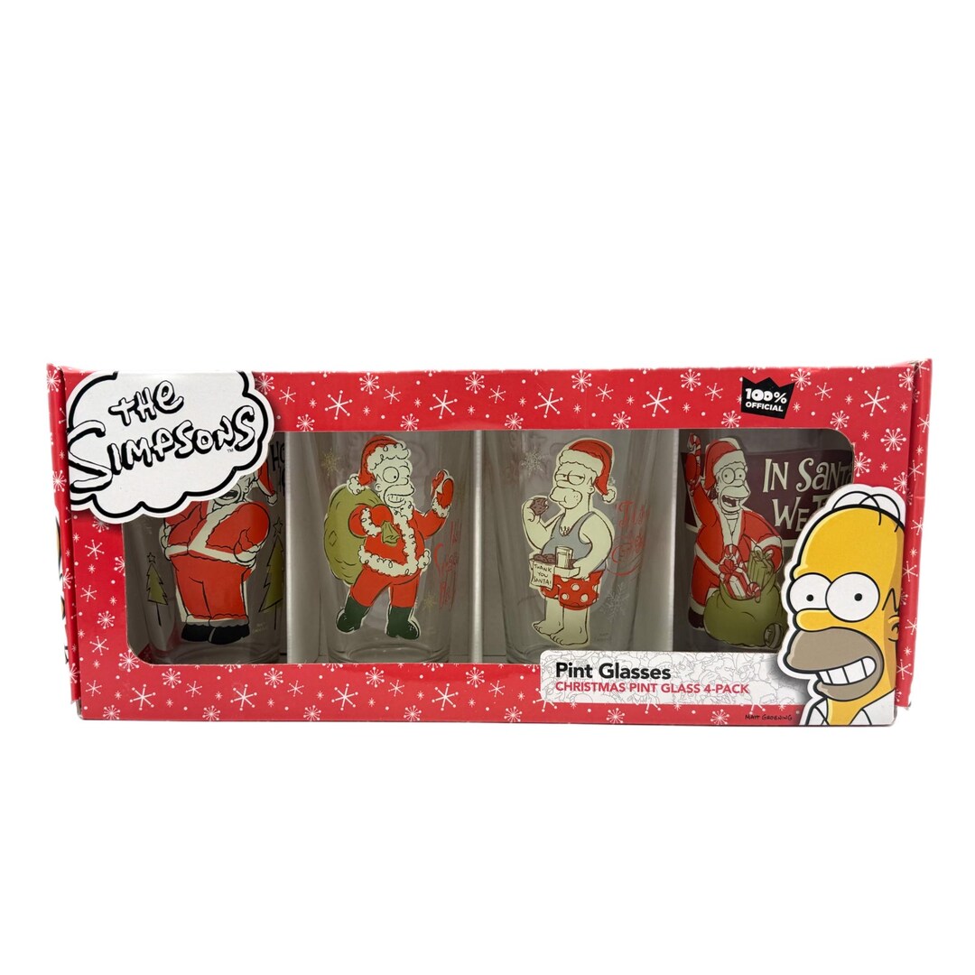 Set of 4 the Simpsons Christmas Themed 16oz Pint Glass Tumblers - in ...