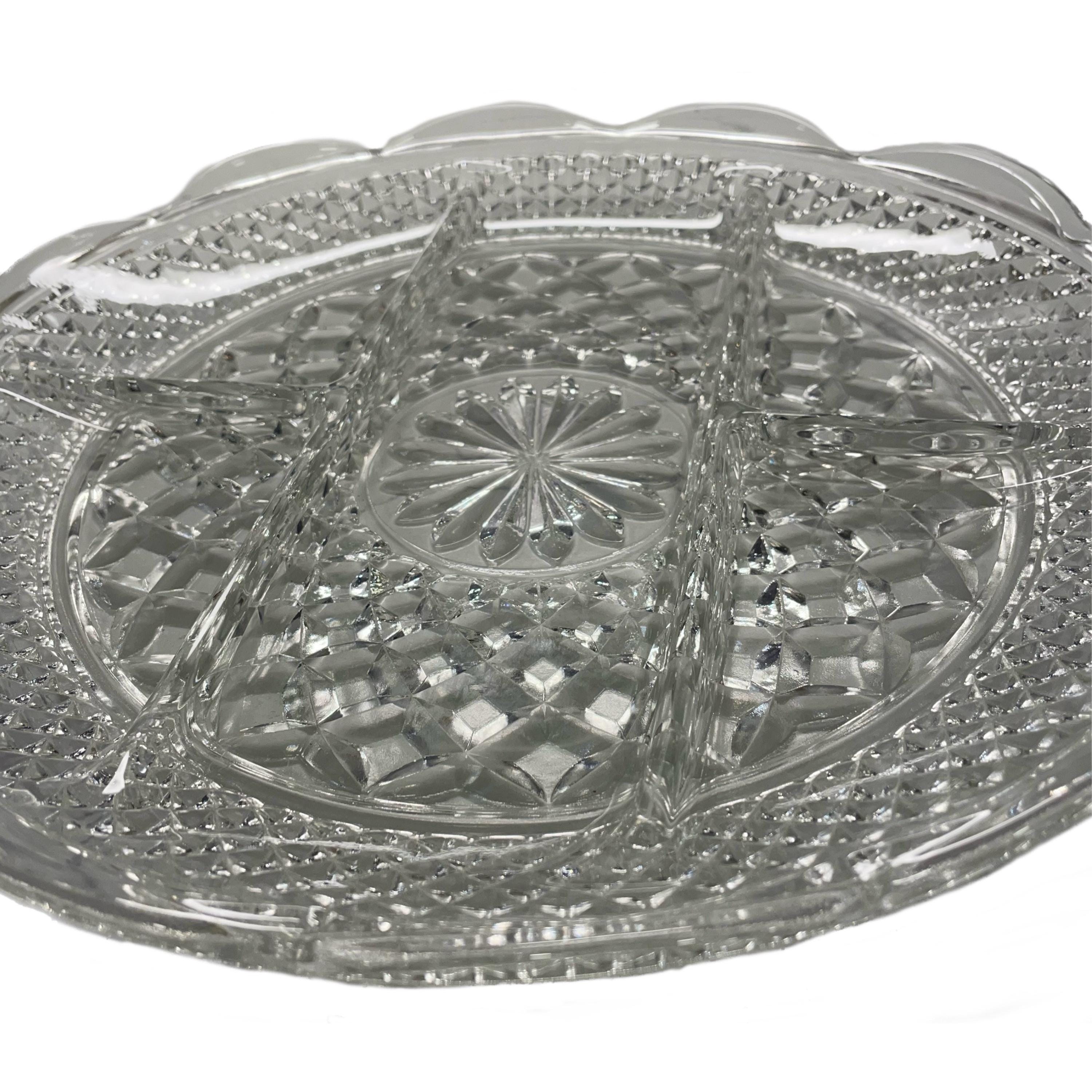 Antique 11” Thick Round Crystal Glass Round Divided Serving Plate Dish ...