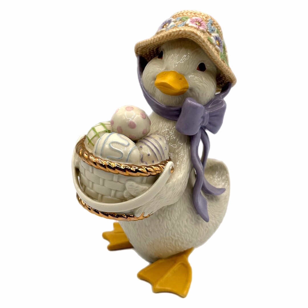 Lenox Easter Porcelain Duck Figurine With Easter Basket & Eggs - Etsy