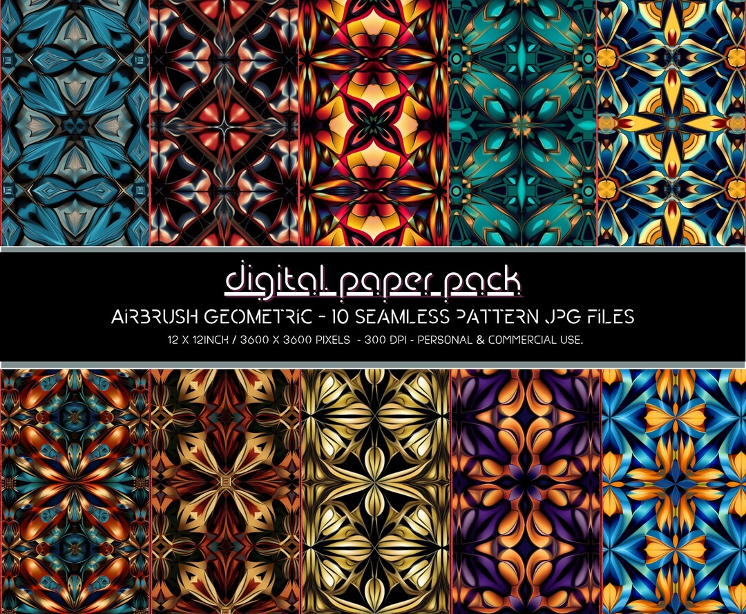 Airbrush Geometric Patterns Seamless Digital Paper Pack Scrapbooking ...