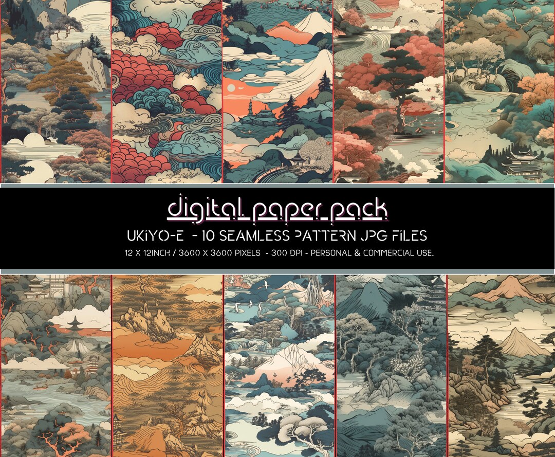 Ukiyo-e Patterns - Seamless Digital Paper Pack - Scrapbooking, Digital ...