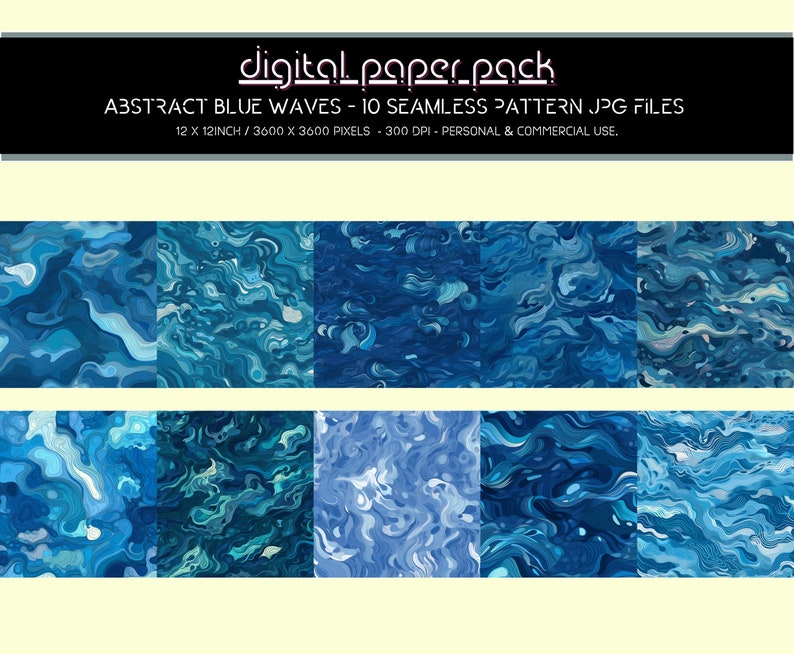 Abstract Blue Waves Pattern Seamless Digital Paper Pack Scrapbooking ...