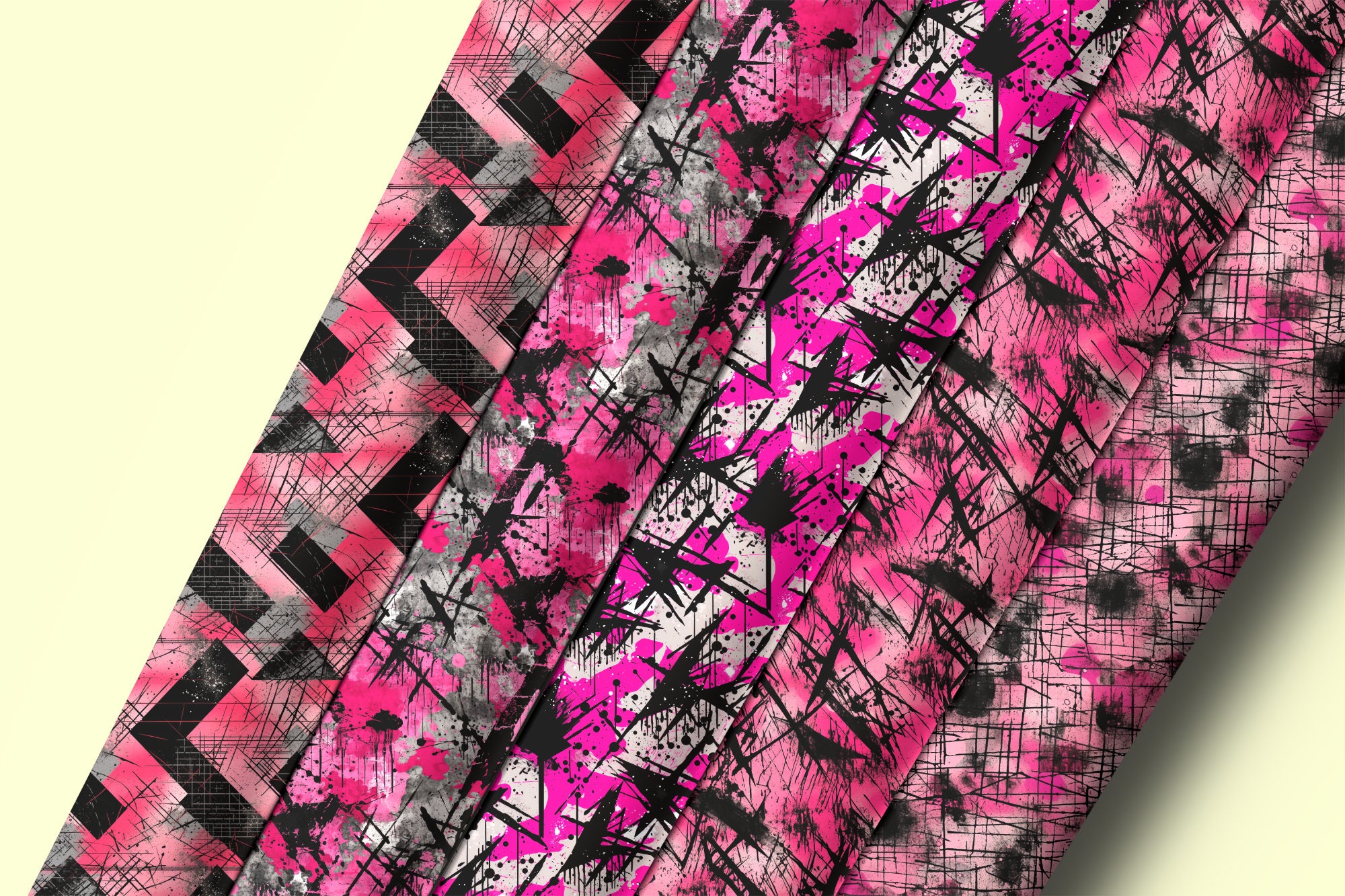 Pink & Black Grunge Patterns Seamless Digital Paper Pack Scrapbooking ...