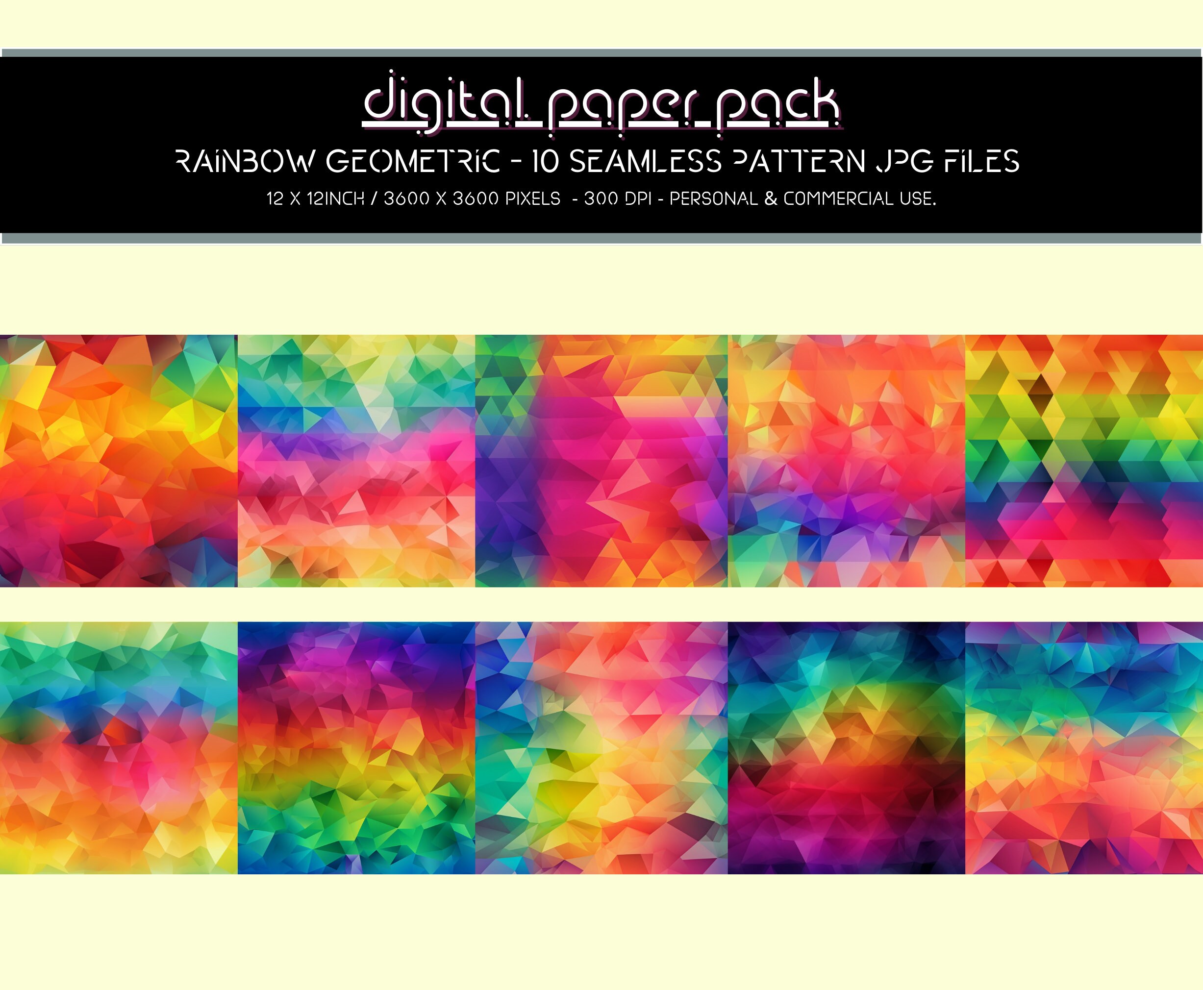 Rainbow Geometric Pattern Seamless Digital Paper Pack Scrapbooking ...