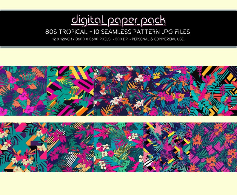 80s Tropical Patterns Seamless Digital Paper Pack Scrapbooking Digital ...