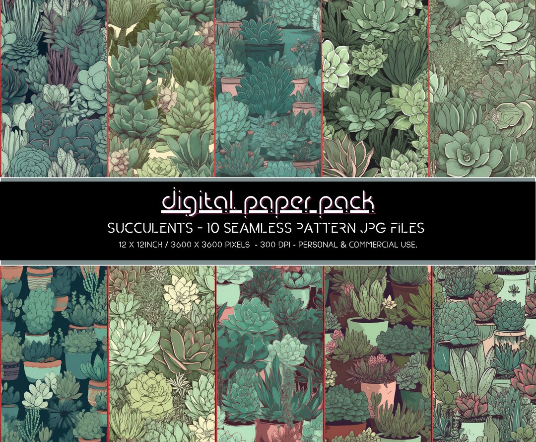 Succulent Patterns Seamless Digital Paper Pack Scrapbooking Digital ...
