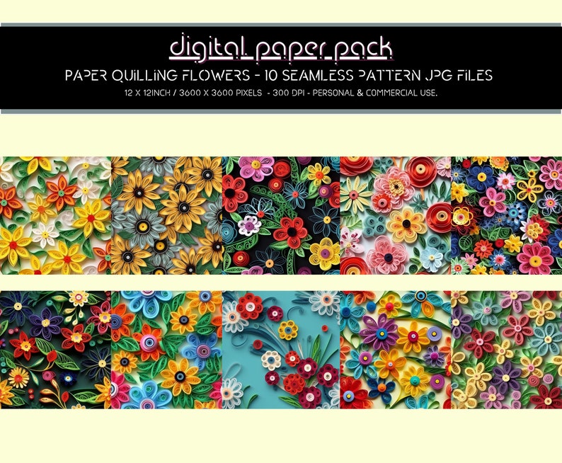 Paper Quilling Flowers Patterns Seamless Digital Paper Pack ...