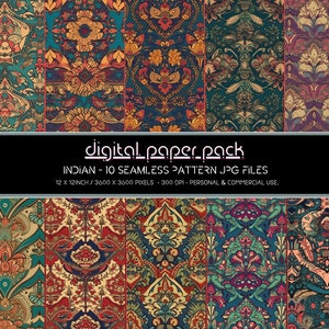 Indian Patterns Seamless Digital Paper Pack Scrapbooking, Digital ...