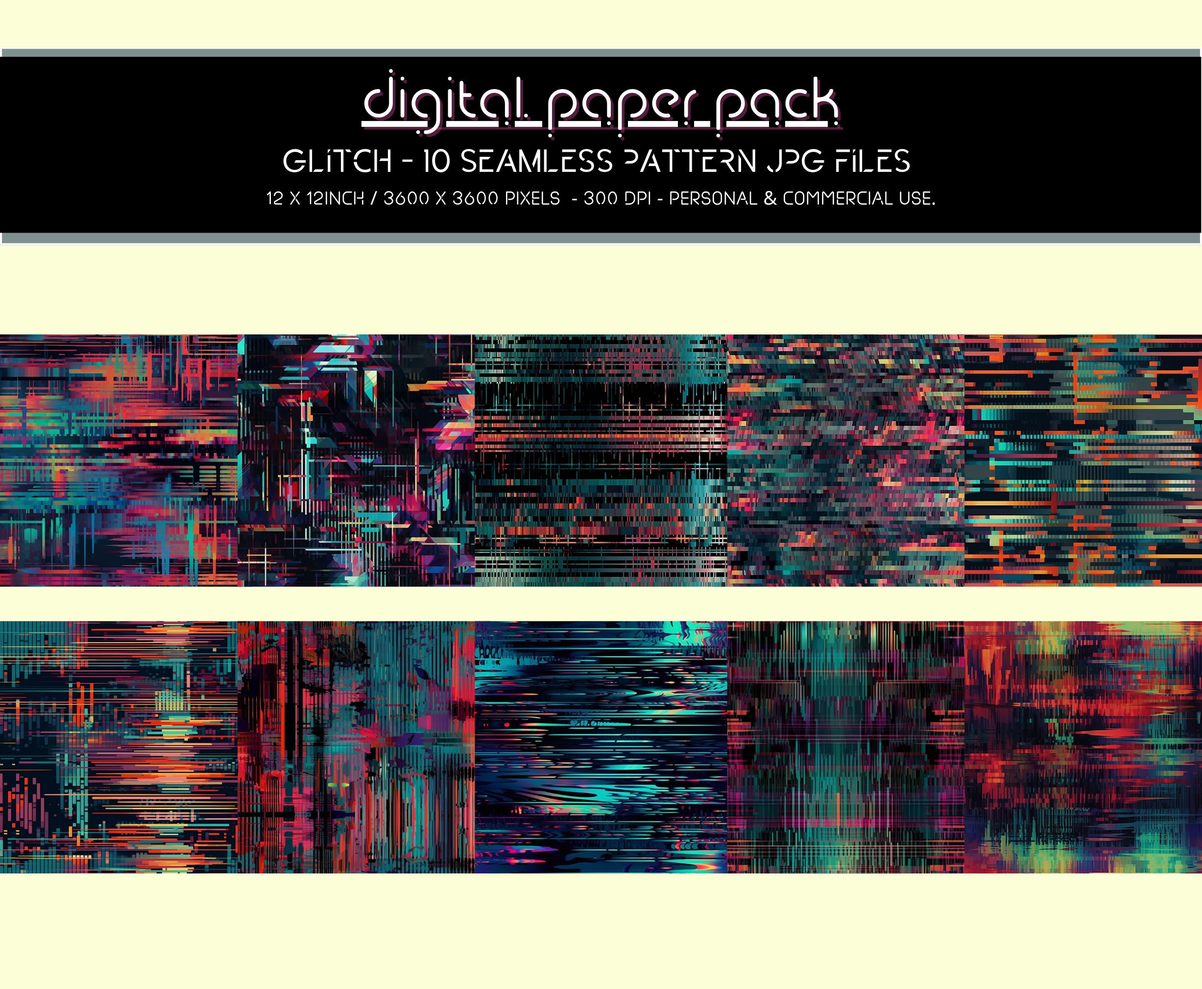 Glitch Patterns - Seamless Digital Paper Pack - Scrapbooking, Digital ...