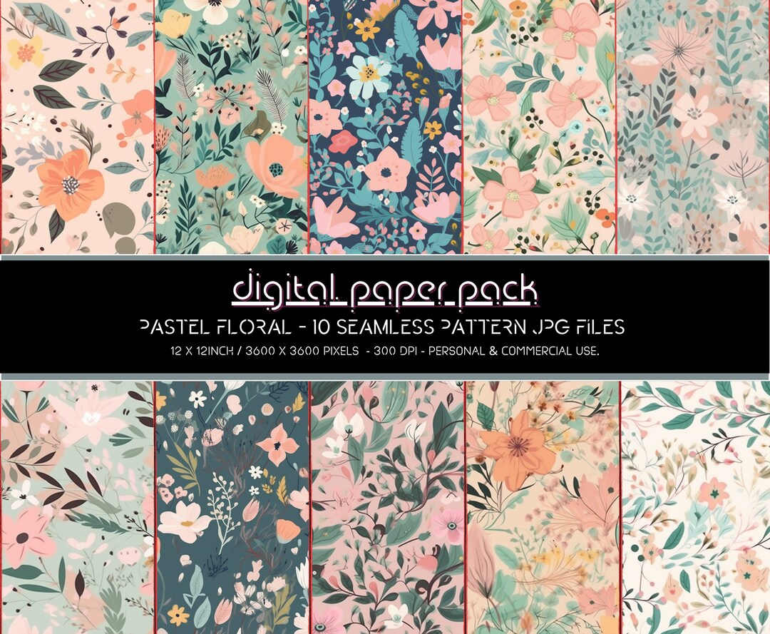 Pastel Watercolor Floral Seamless Digital Paper Pack Scrapbooking ...