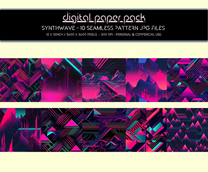 Synthwave Patterns - Seamless Digital Paper Pack - Scrapbooking ...