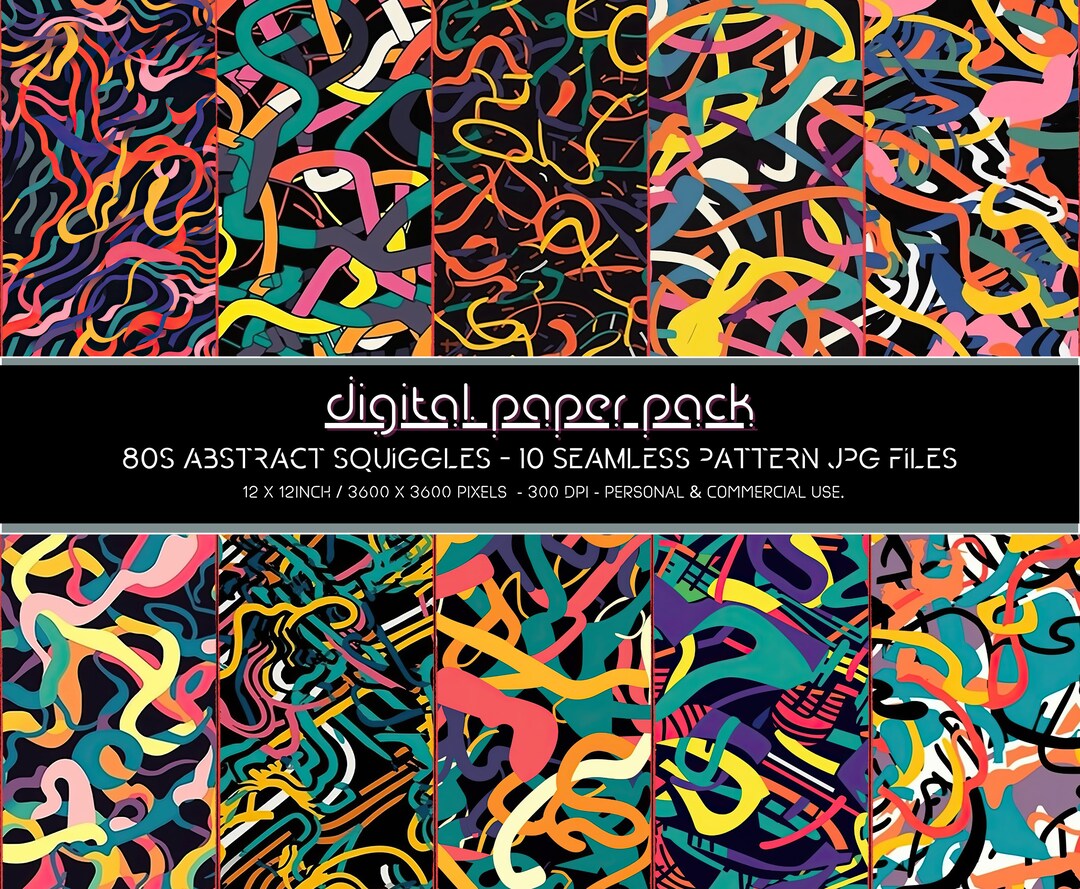 80s Abstract Squiggle Patterns - Seamless Digital Paper Pack ...